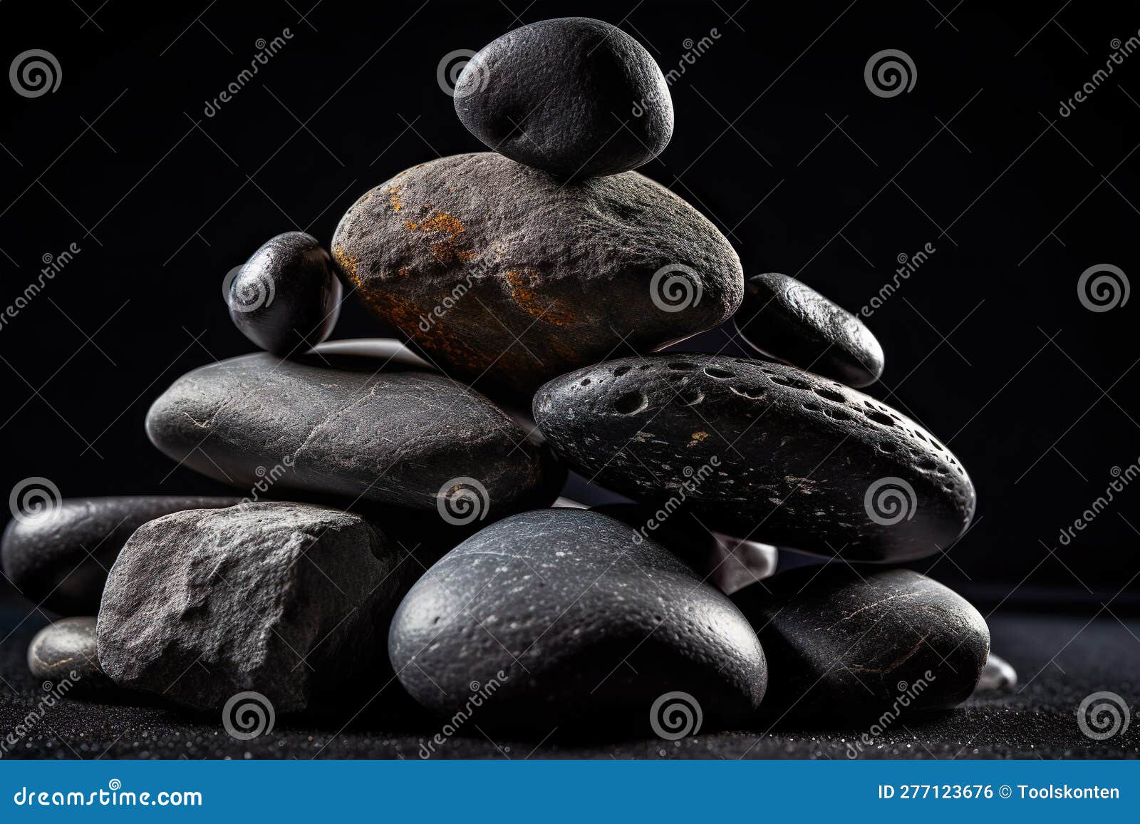 Stack of Black Stones on Black Background. Zen and Relaxation Concepts ...