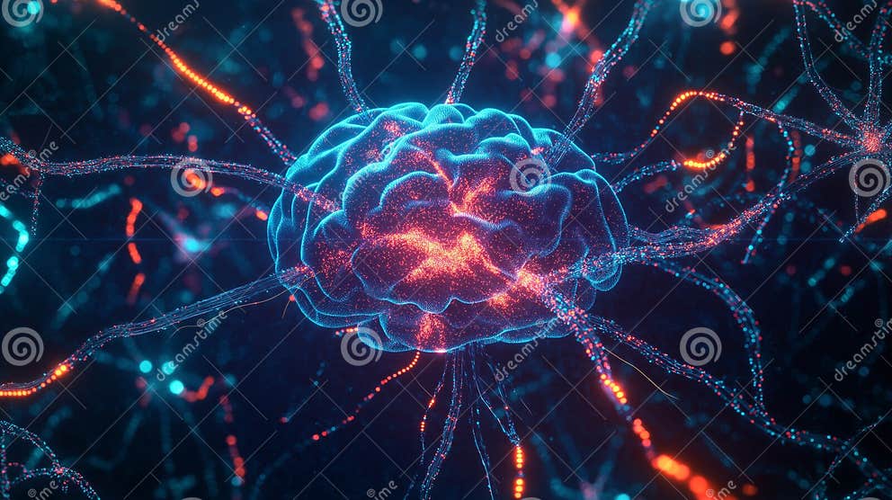 Pulsating Neon Neural Network in an Infinite Technological Void Stock ...