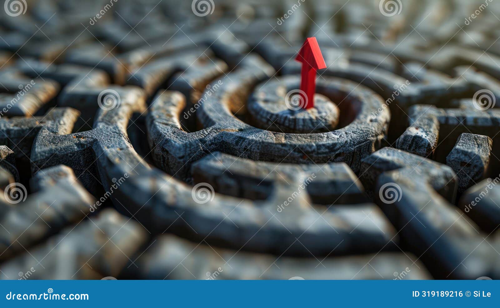 Navigate To Victory: Red Arrow Leading through Round Maze Stock ...