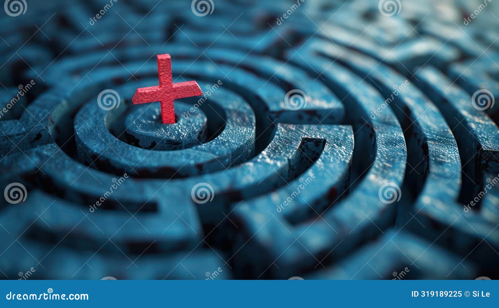 Navigate To Victory: Red Arrow Leading through Round Maze Stock ...