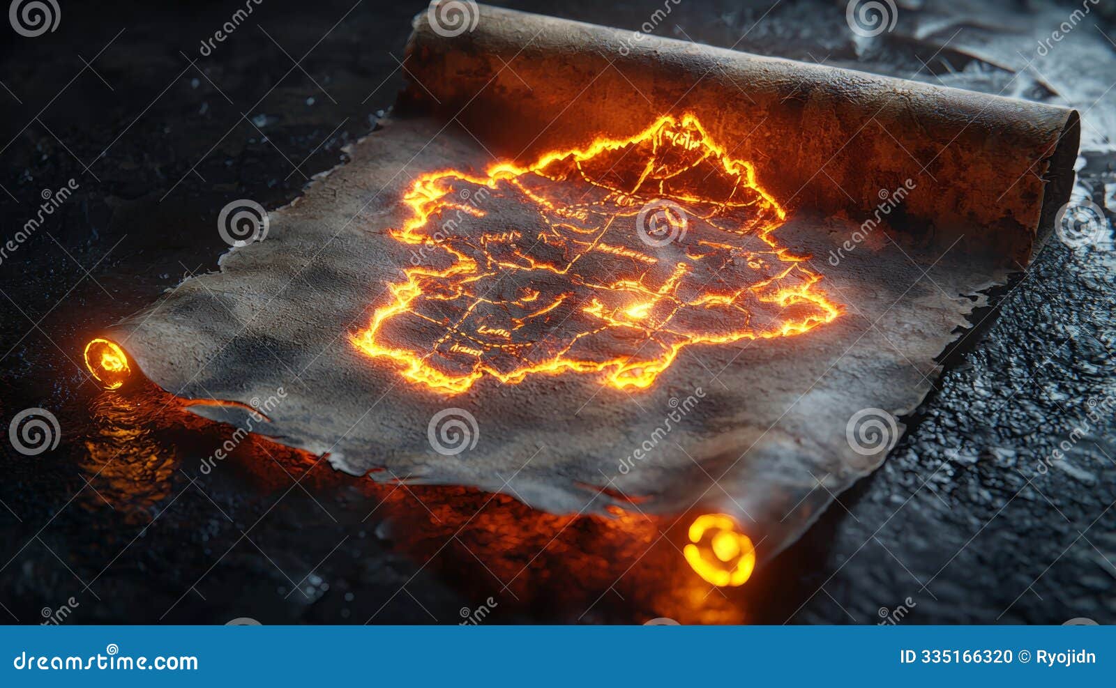 Burning Map stock illustration. Illustration of magical - 335166320