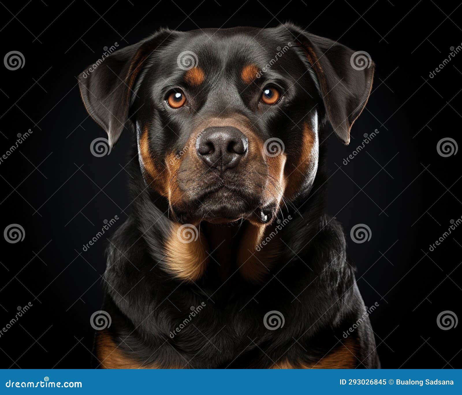 An Image Depicts a Rottweiler with a Serious Expression. Stock ...