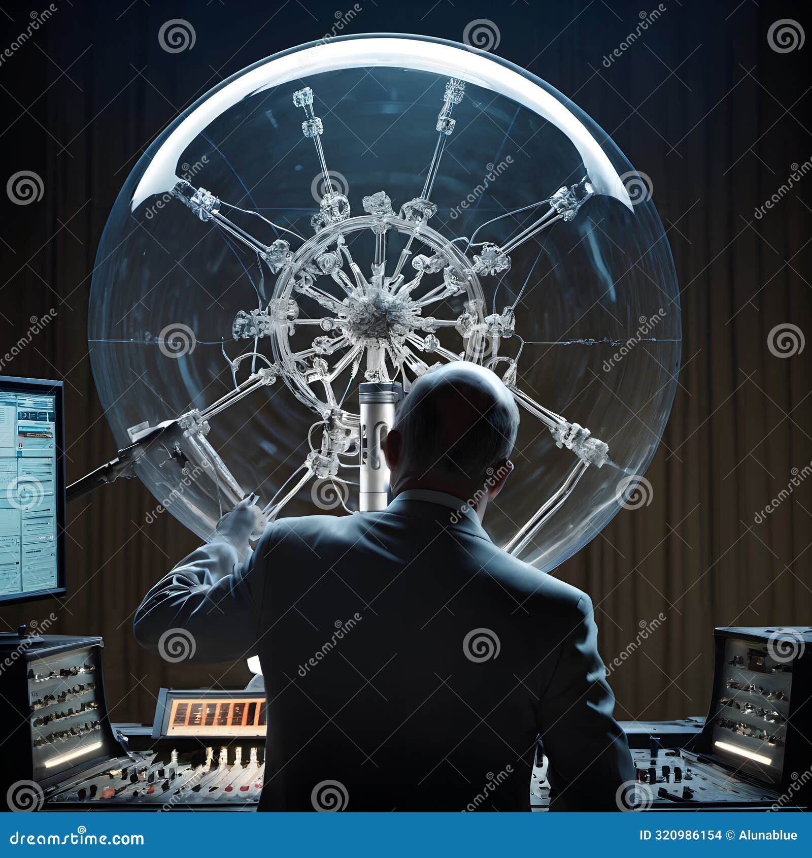 Scientist Operating Futuristic Machine in High-Tech Laboratory Stock ...