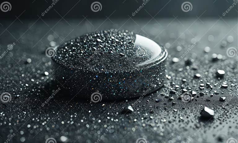 Black, Shiny Object with Reflective Surface Sits on Dark Surface ...