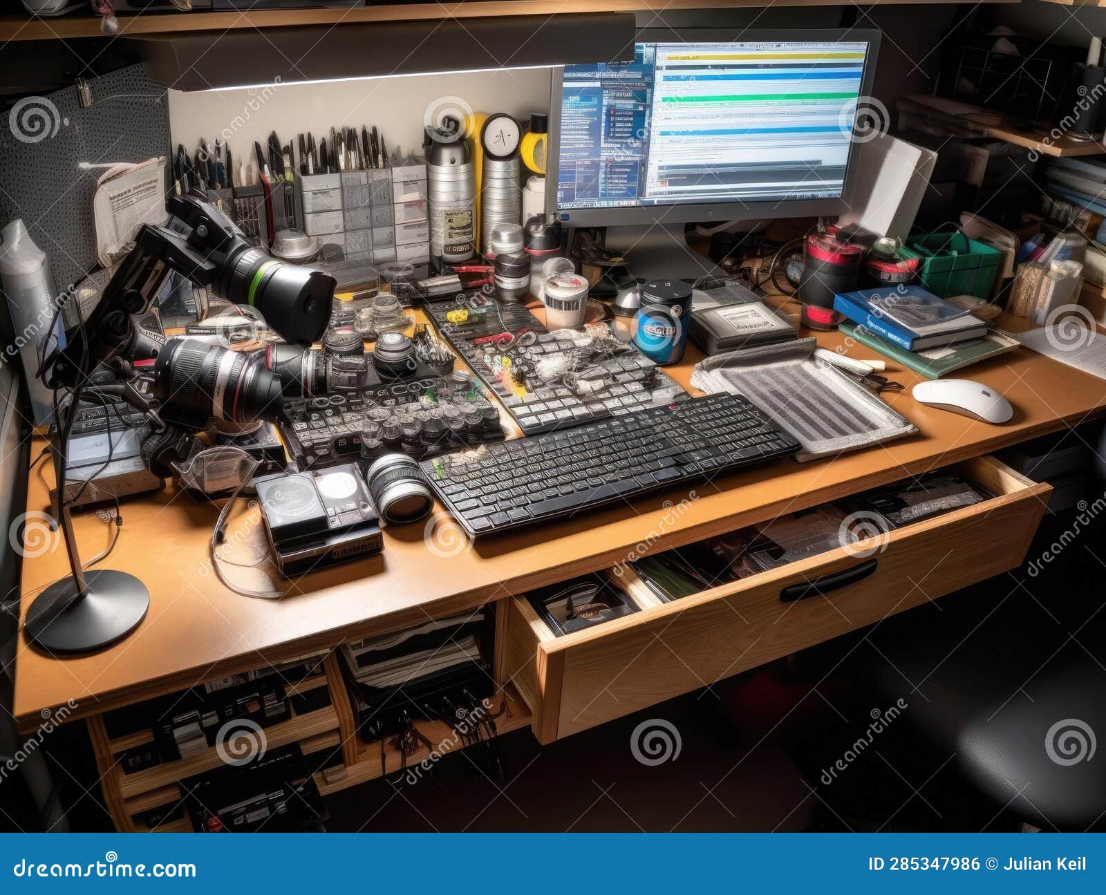 Nikon Z Camera on Organized Office Desk Stock Illustration ...