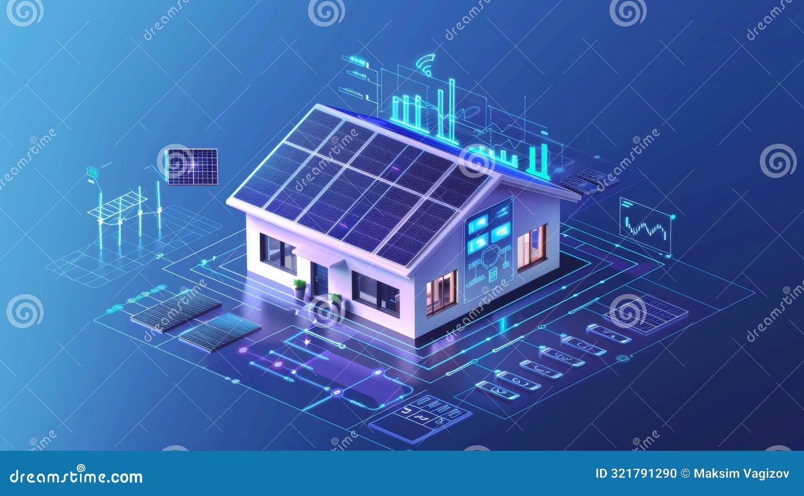 Smart Home with Solar Panels and Energy Management System, Generative ...