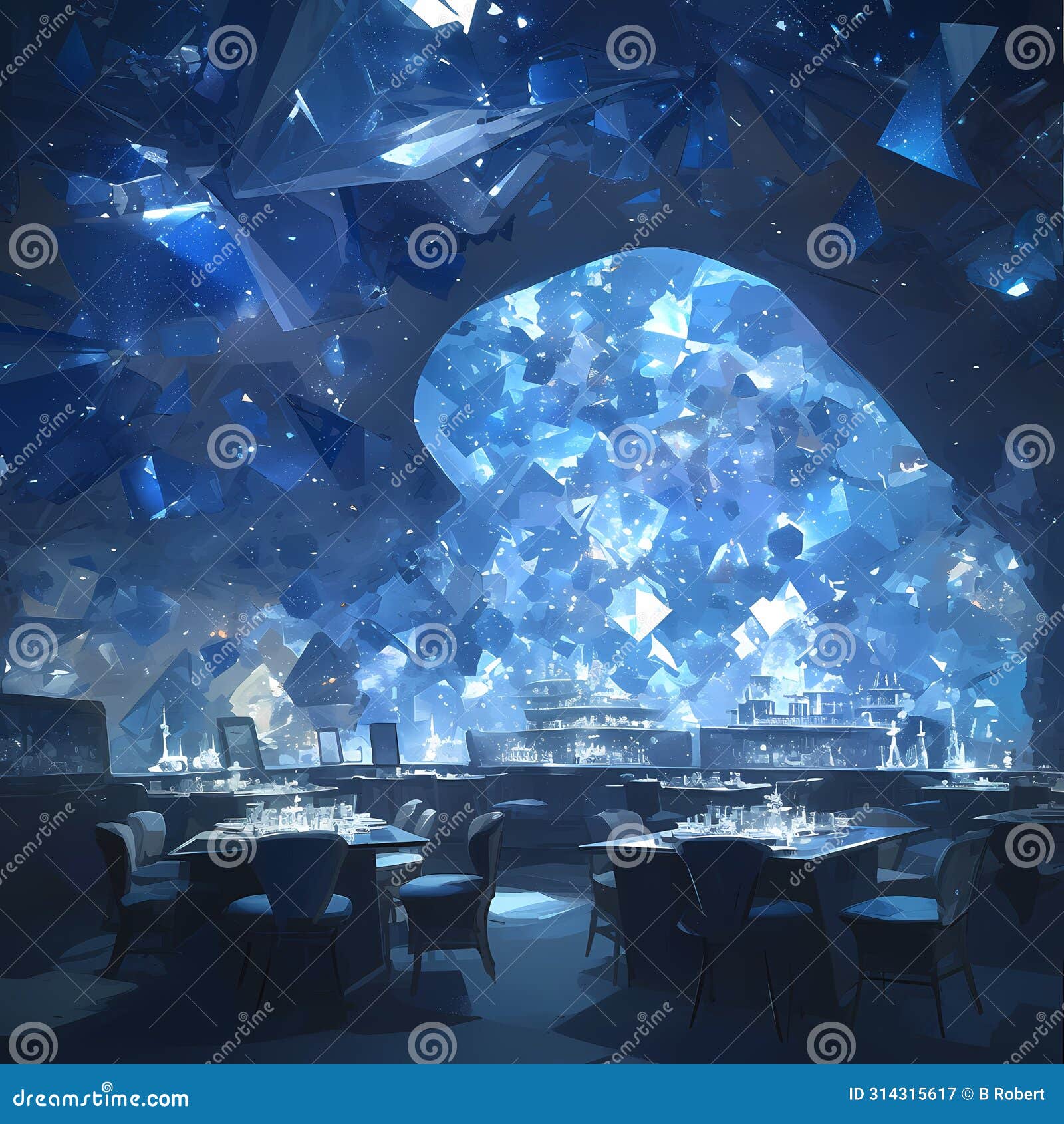 Ethereal Blue Lounge - a Serene, Spacious Interior Stock Illustration ...