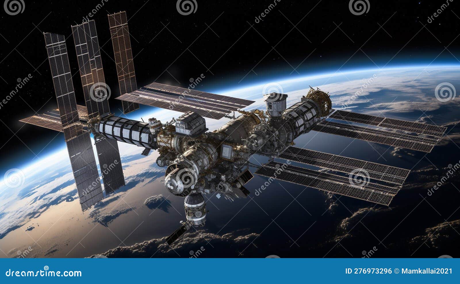 Space Station Orbiting a Planet Stock Illustration - Illustration of ...