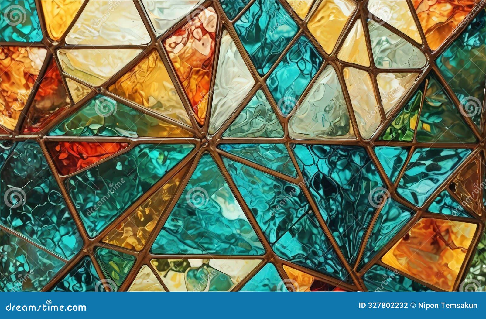 Stained Glass Window Features Vibrant Mosaic Intersecting Triangular ...