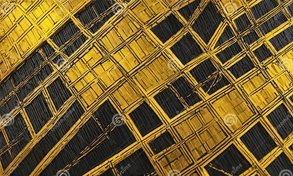 Building Facade Features Geometric Pattern Black and Yellow Squares and ...