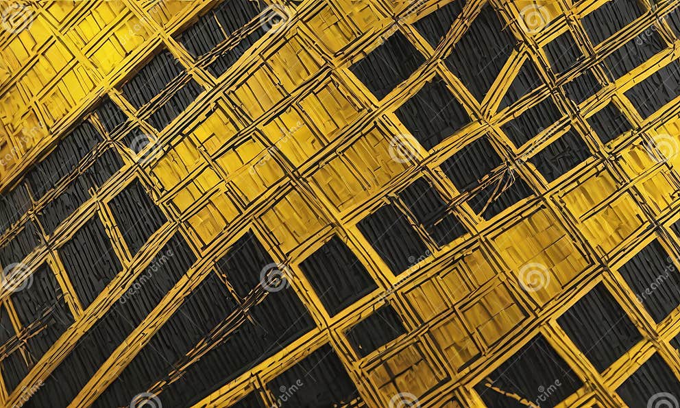 Building Facade Features Geometric Pattern Black and Yellow Squares and ...