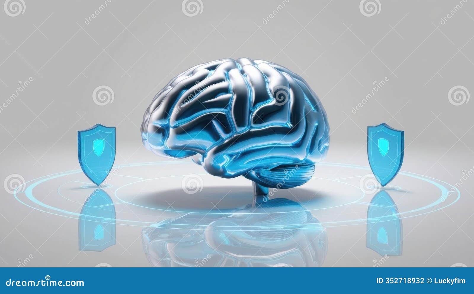 Stylized Brain Surrounded by Blue Shields, Symbolizing Protection and ...