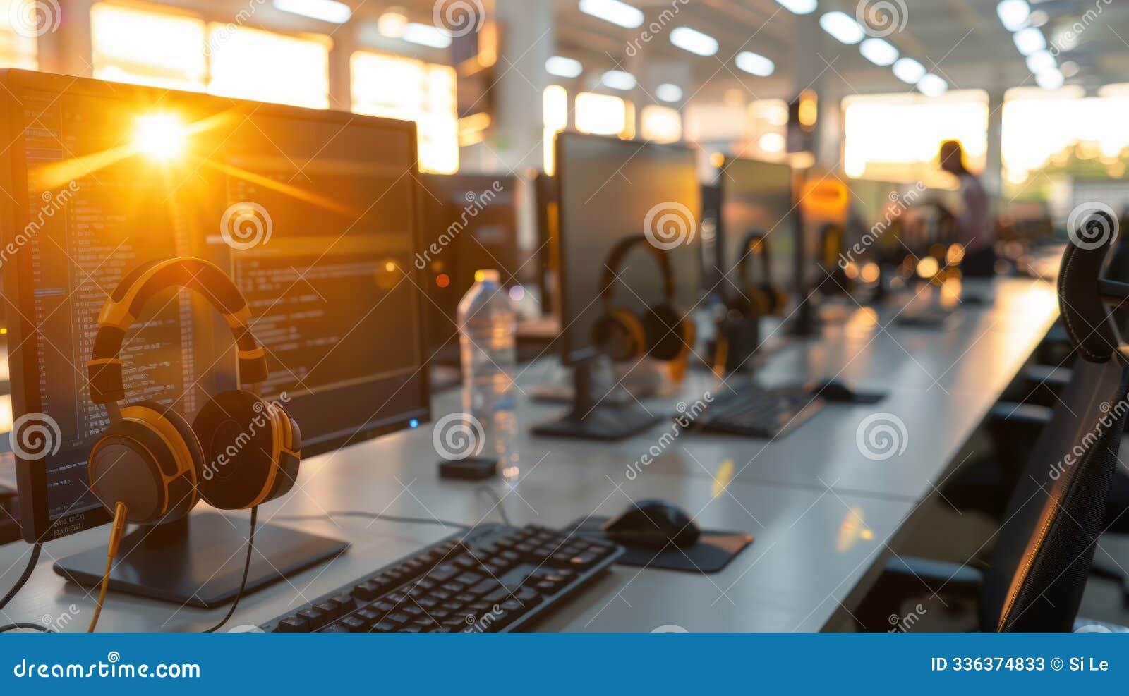 Technical Support Operator Working on Computer in Call Center - Side View of Handsome Man Stock ...