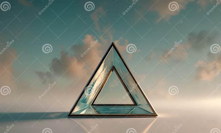 Triangular Glass Sculpture with Reflective Surface Stands Against ...