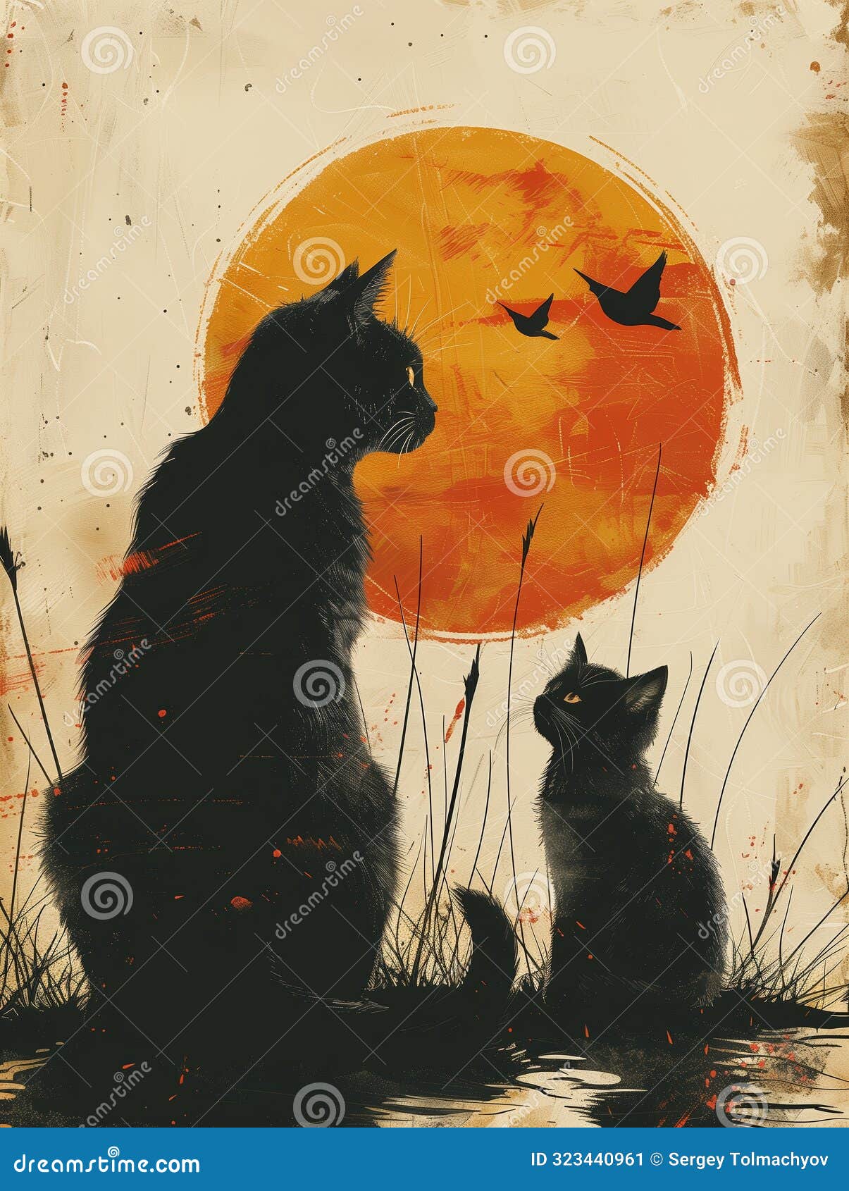 Two Black Cats Silhouetted Against Setting Sun Stock Image - Image of ...