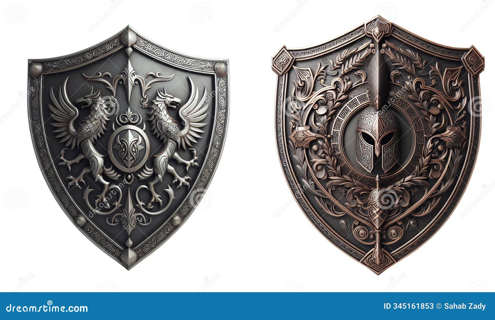 Two Intricately Designed Medieval Shields Isolated on Transparent and ...