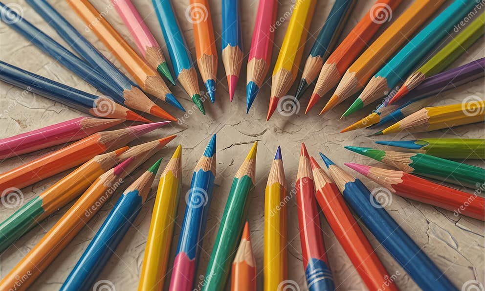 Vibrant Array Colored Pencils Arranged in Circular Pattern on Textured ...