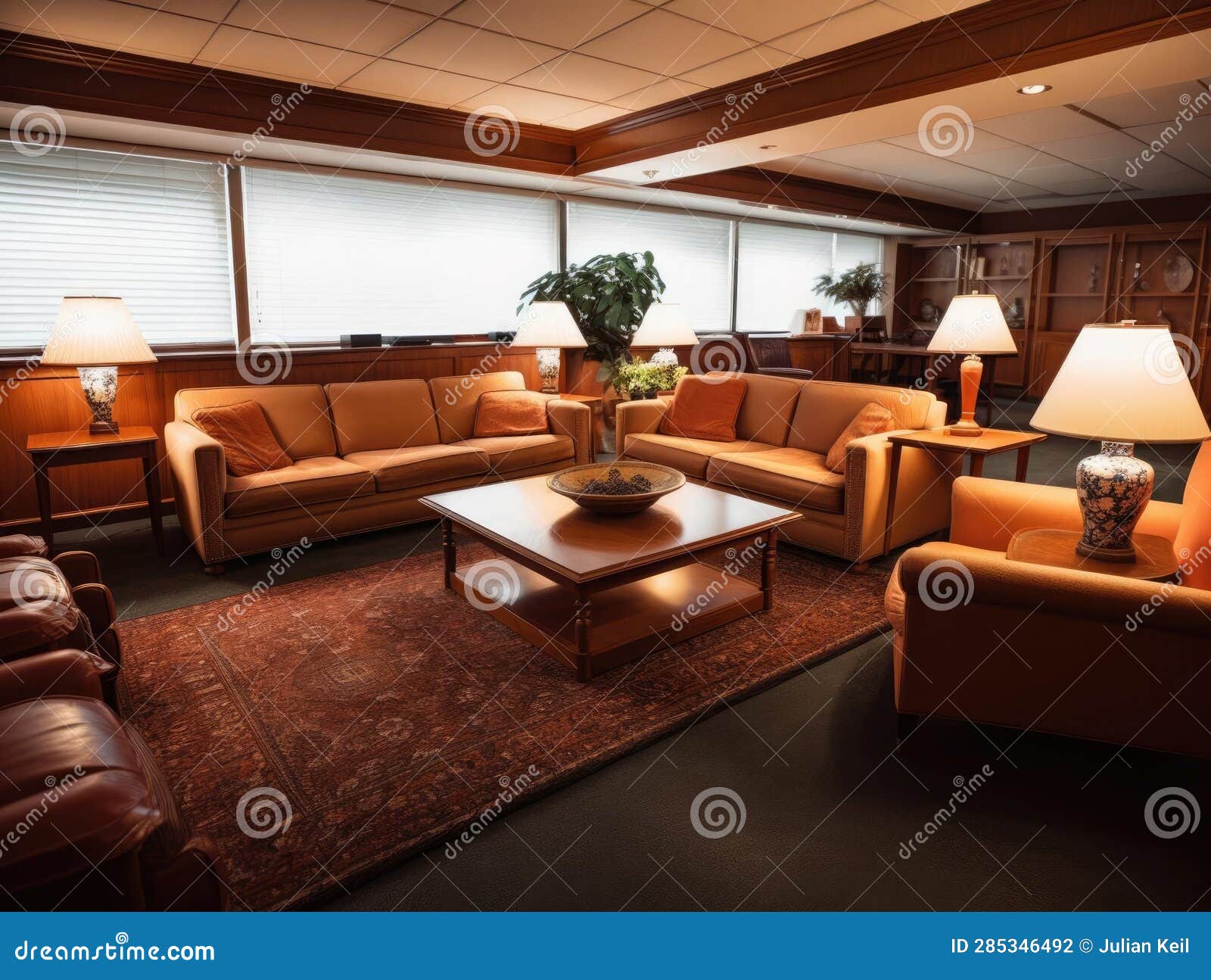 Cozy Office Lounge with Sofas and Coffee Tables Stock Illustration ...