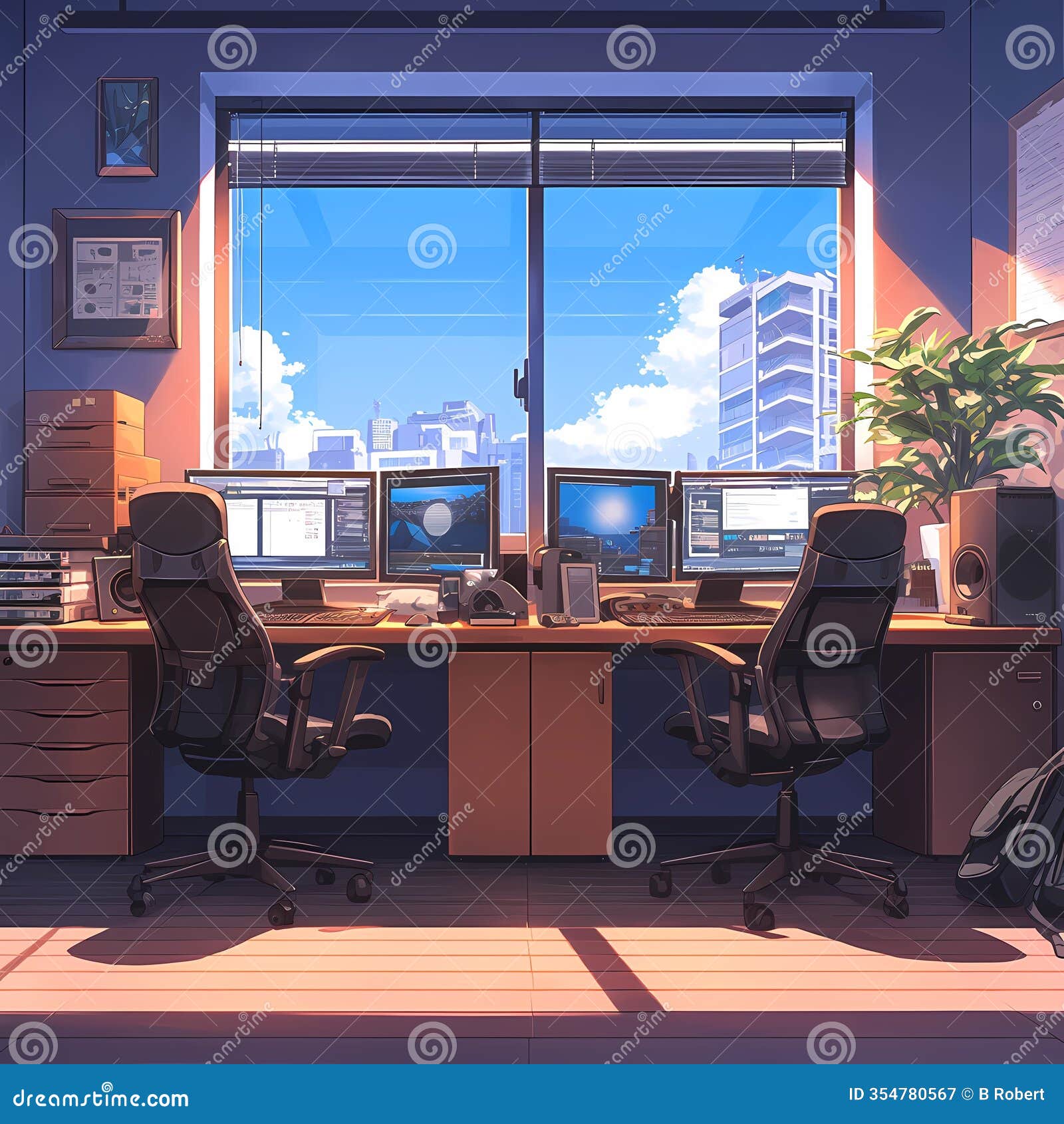 Cozy Shared Workspace stock illustration. Illustration of walls - 354780567