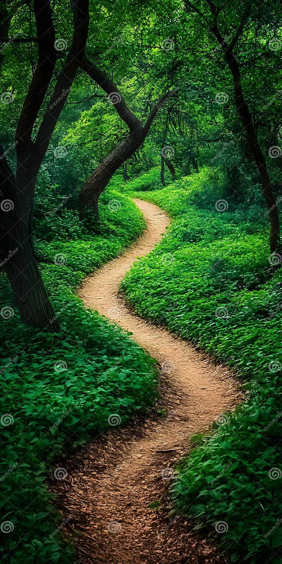Winding Dirt Path through Lush Greenery Stock Illustration ...