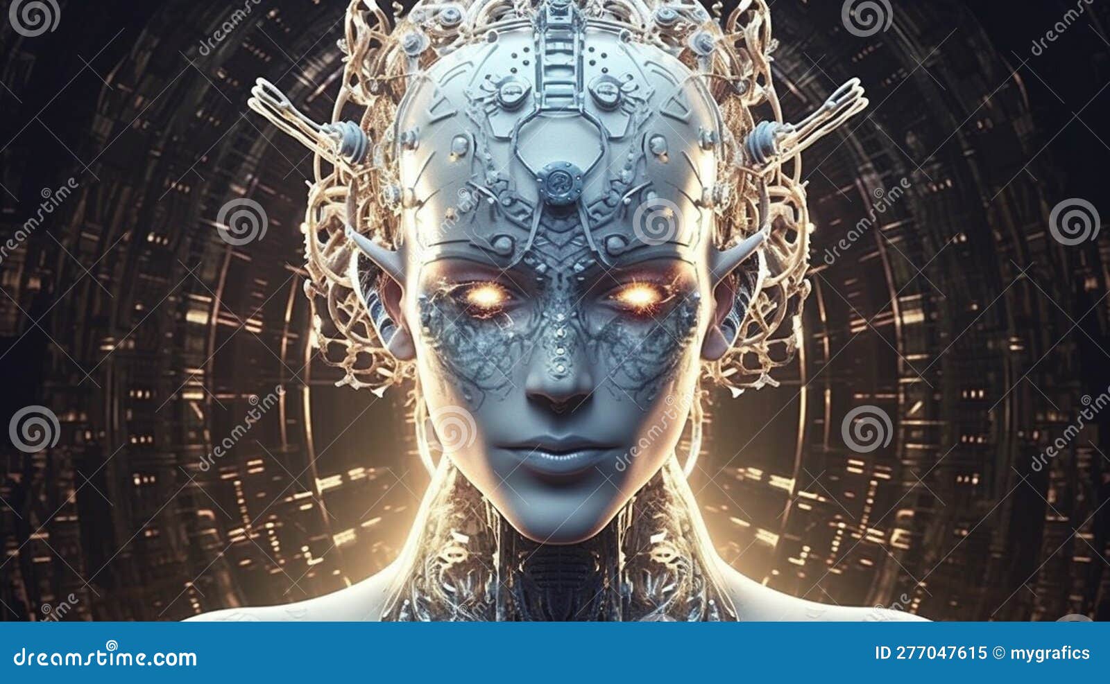 AI Generative Photo Cyborg Face Wireframe Hologram 3d Rendering in ...