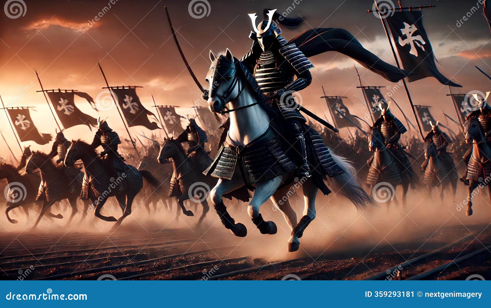 Imposing Samurai In Ornate Armor With Pagodas In Japanese Countryside ...