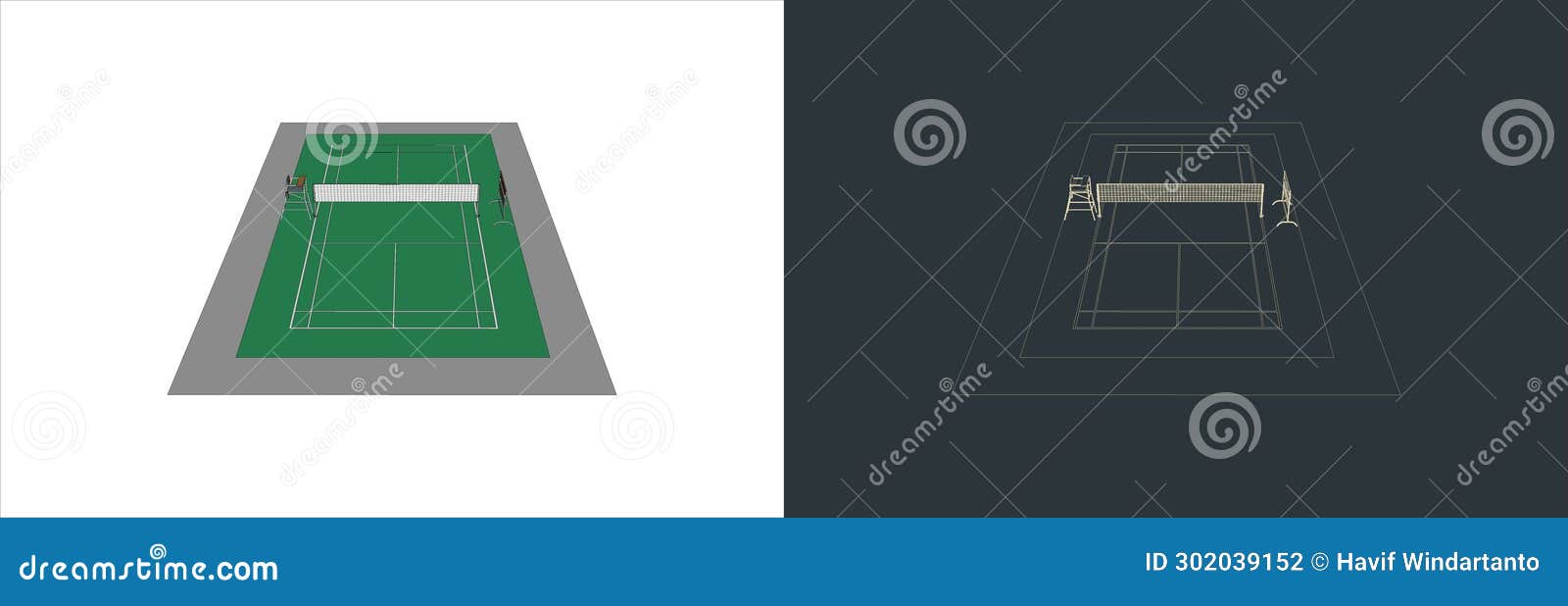 Badminton Court Technical Illustration Line Art on the Blueprint Stock ...