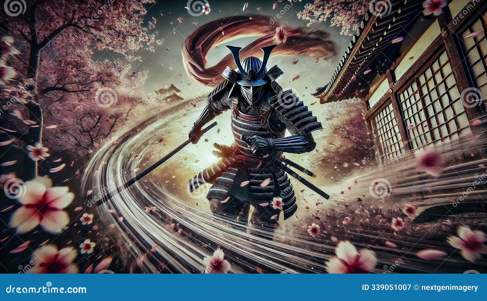 Epic Samurai Warrior Amidst Cherry Blossoms in a Dramatic Battle Scene ...