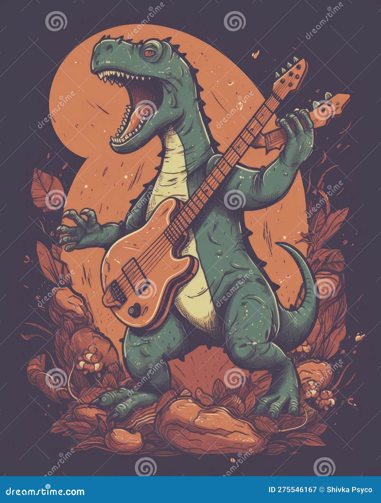 Image of a Designer Dinosaur Playing Guitar Generative AI Stock ...