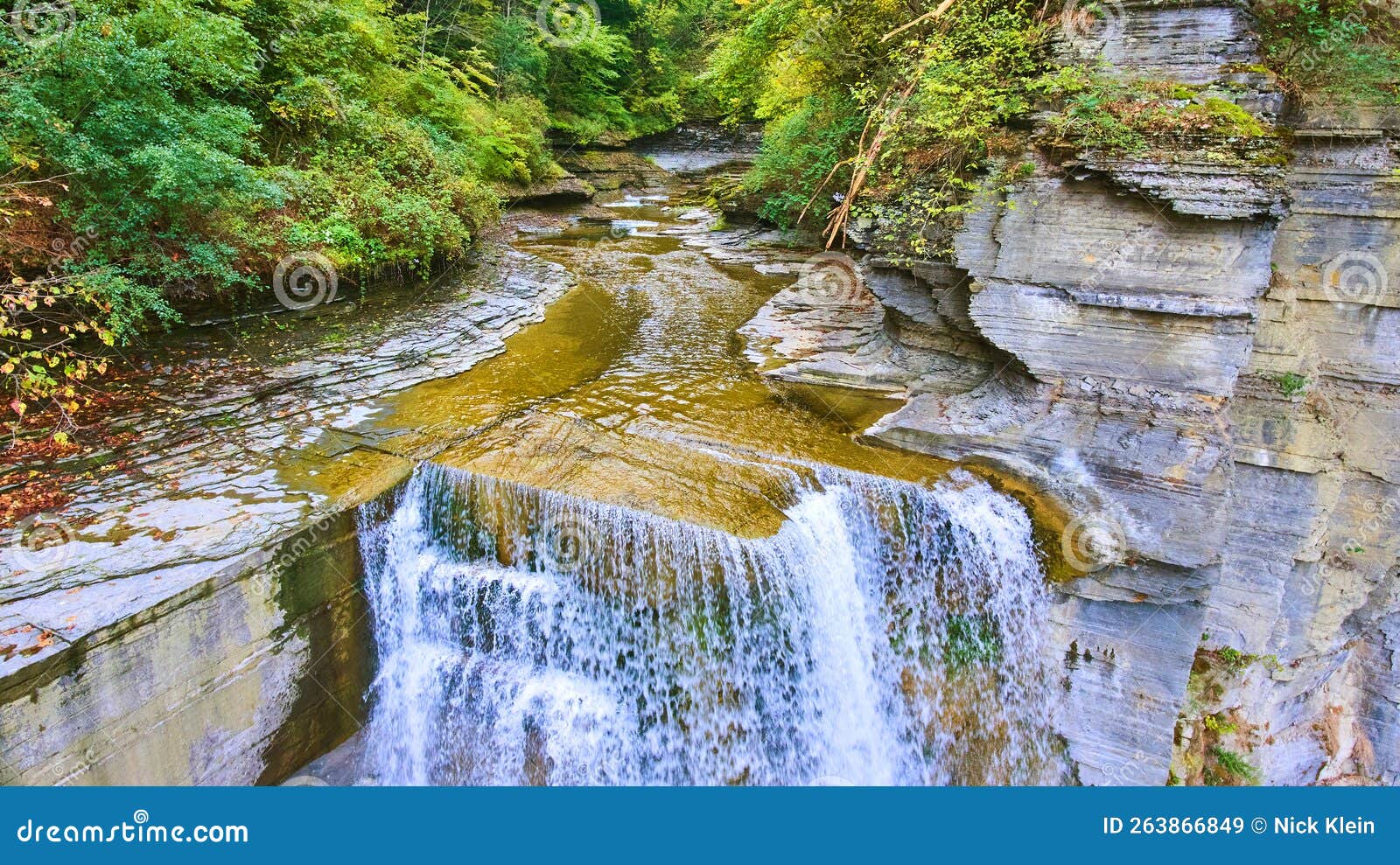 Detail of Edge of Large Waterfall Looking Down River from Aerial View ...
