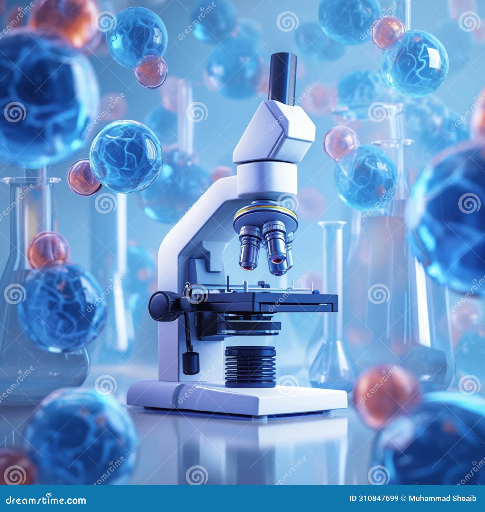 Image Detailed 3D Rendering of Microscope Observing Transparent Cell ...