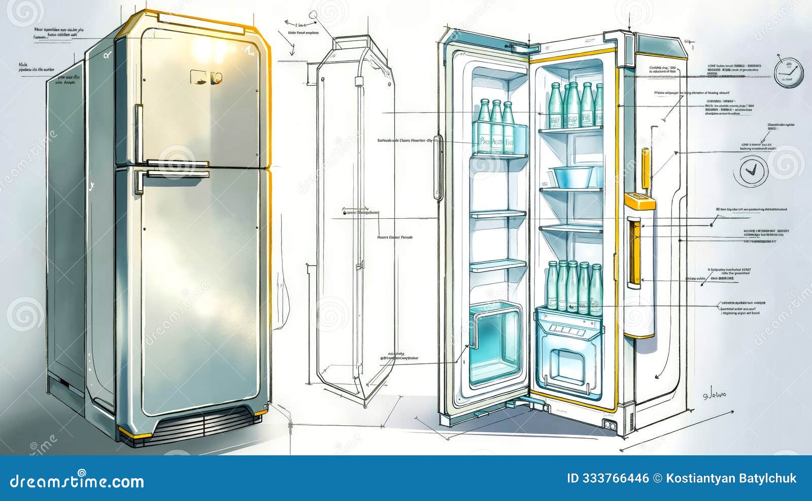A Drawing of a Refrigerator with the Door Open and the Inside of it ...