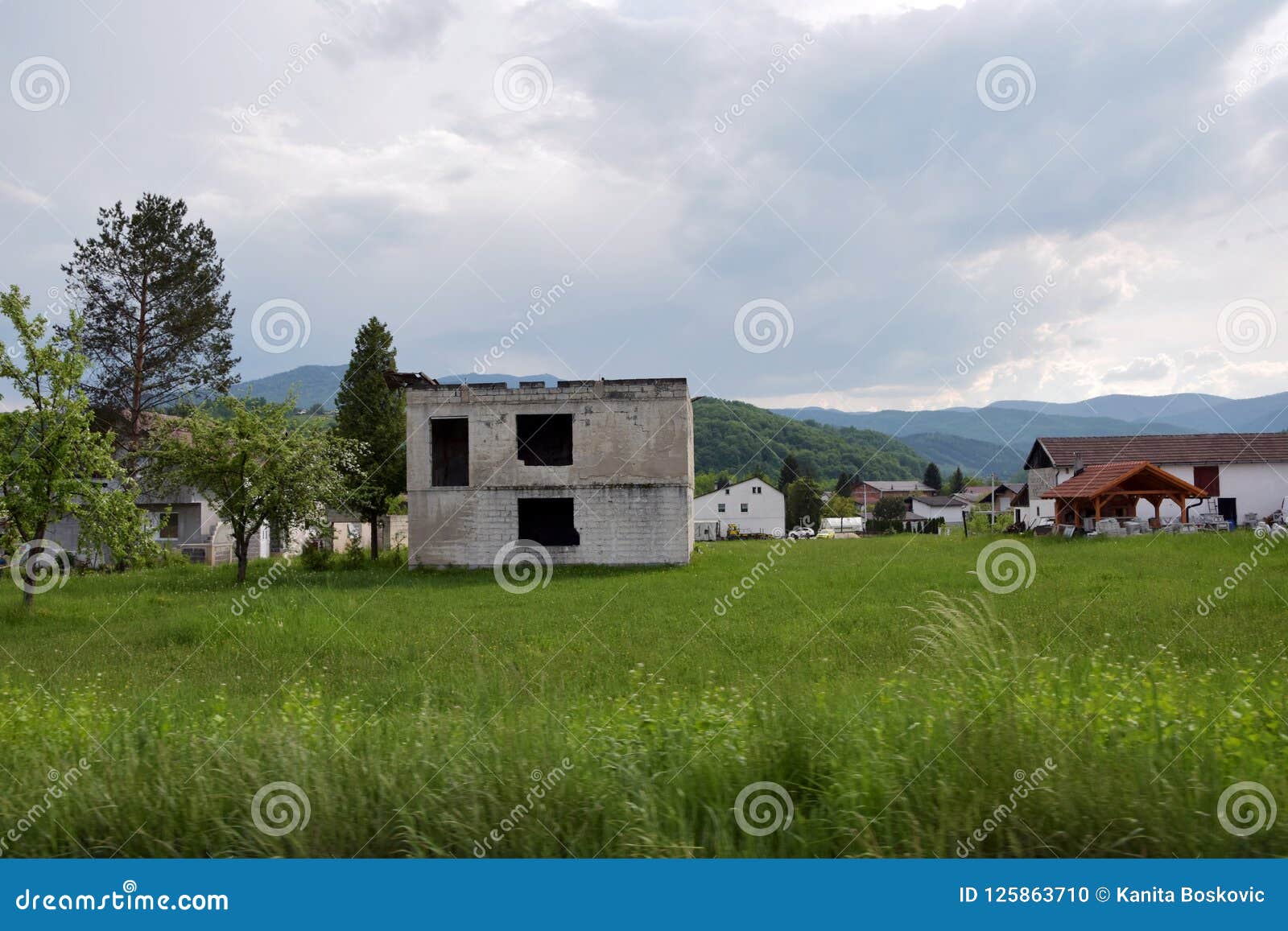 Image of Devastated Unfinished House Structure in Rural Village Area ...
