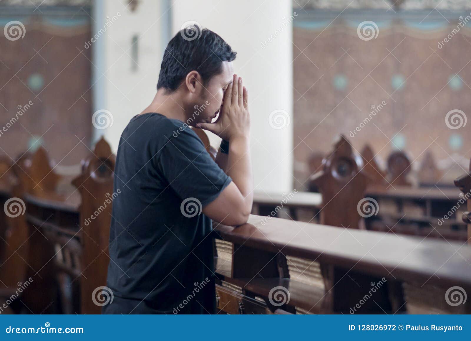 Devout Man Praying in the Church Stock Photo - Image of holy, asian ...
