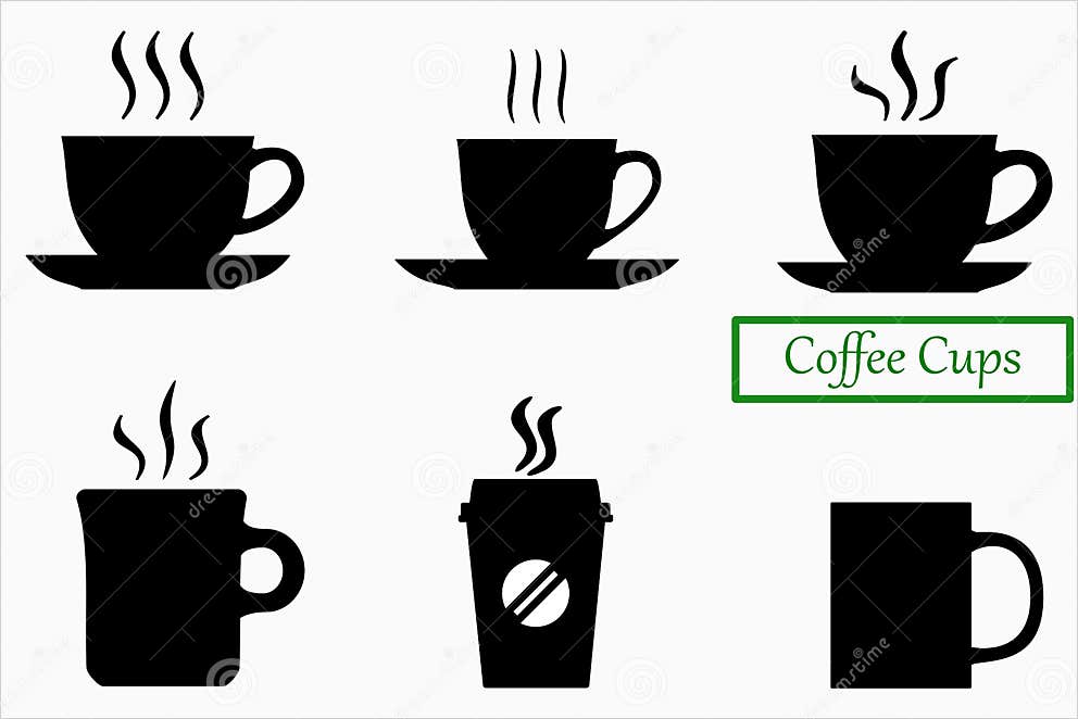 Coffee Cup Silhouette Icons, Vector Image Set Stock Vector ...