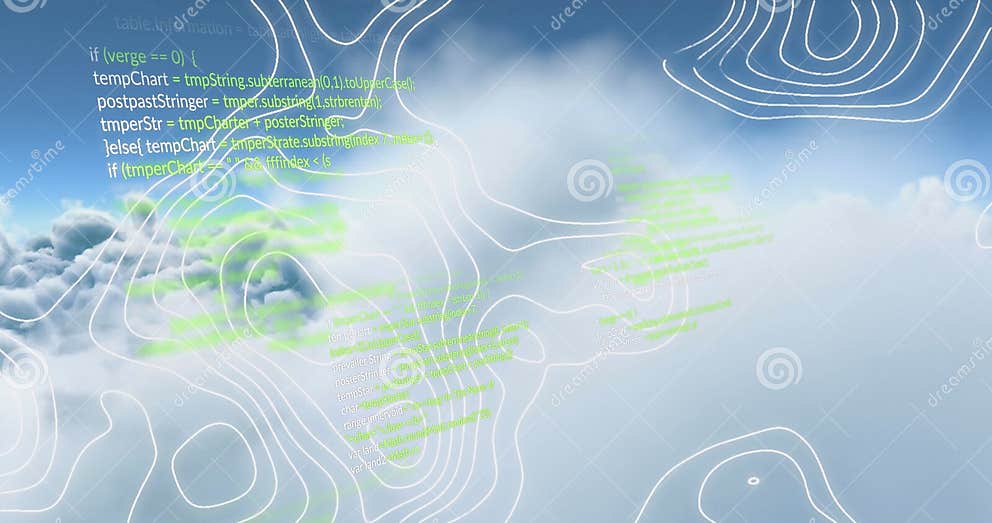 Image of Digital Abstract Patterns with Programming Language Against Cloudscape Stock Photo ...