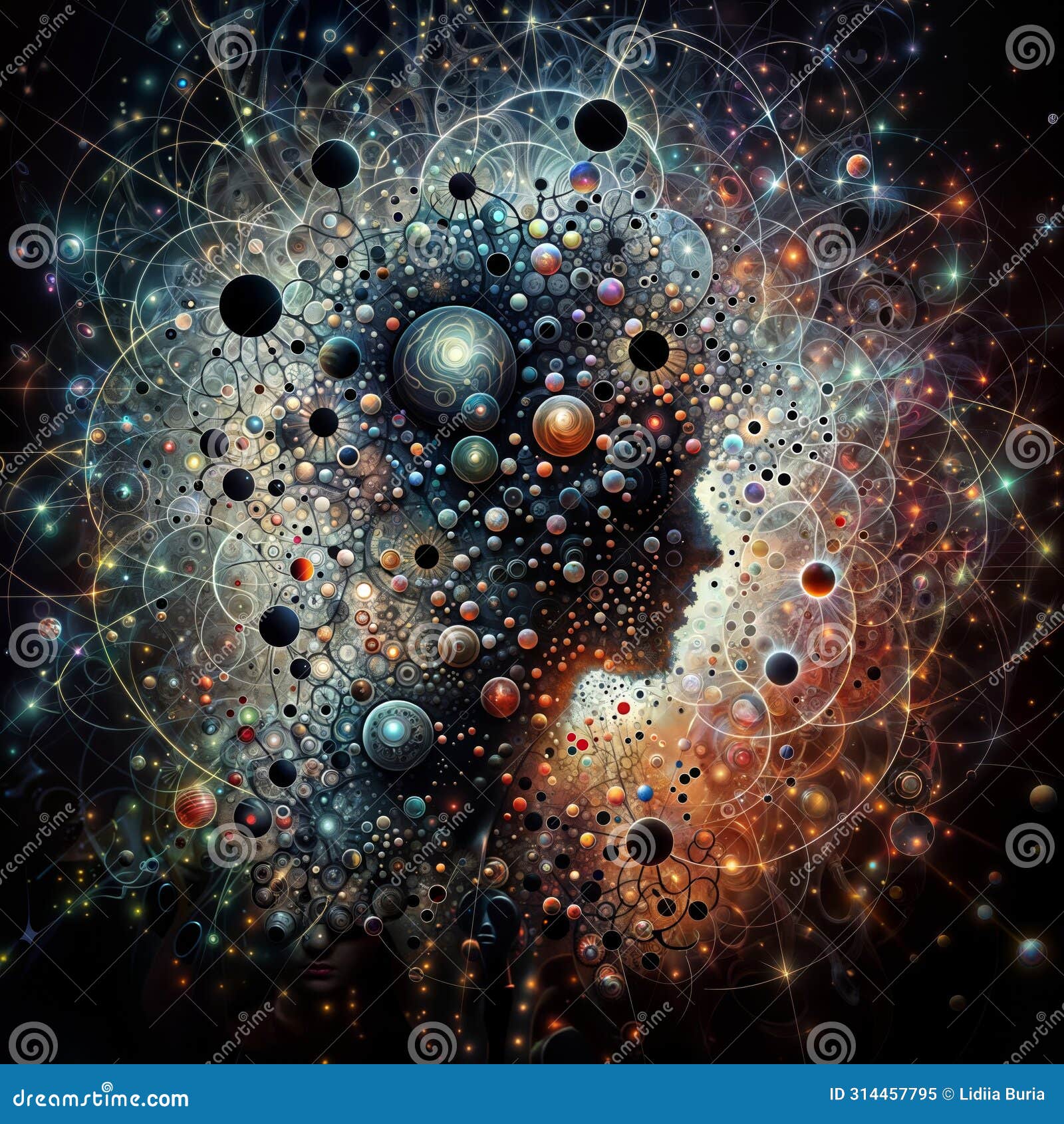 Spheres & Mind: Human Head with Network & Spheres, Generative Ai Stock ...