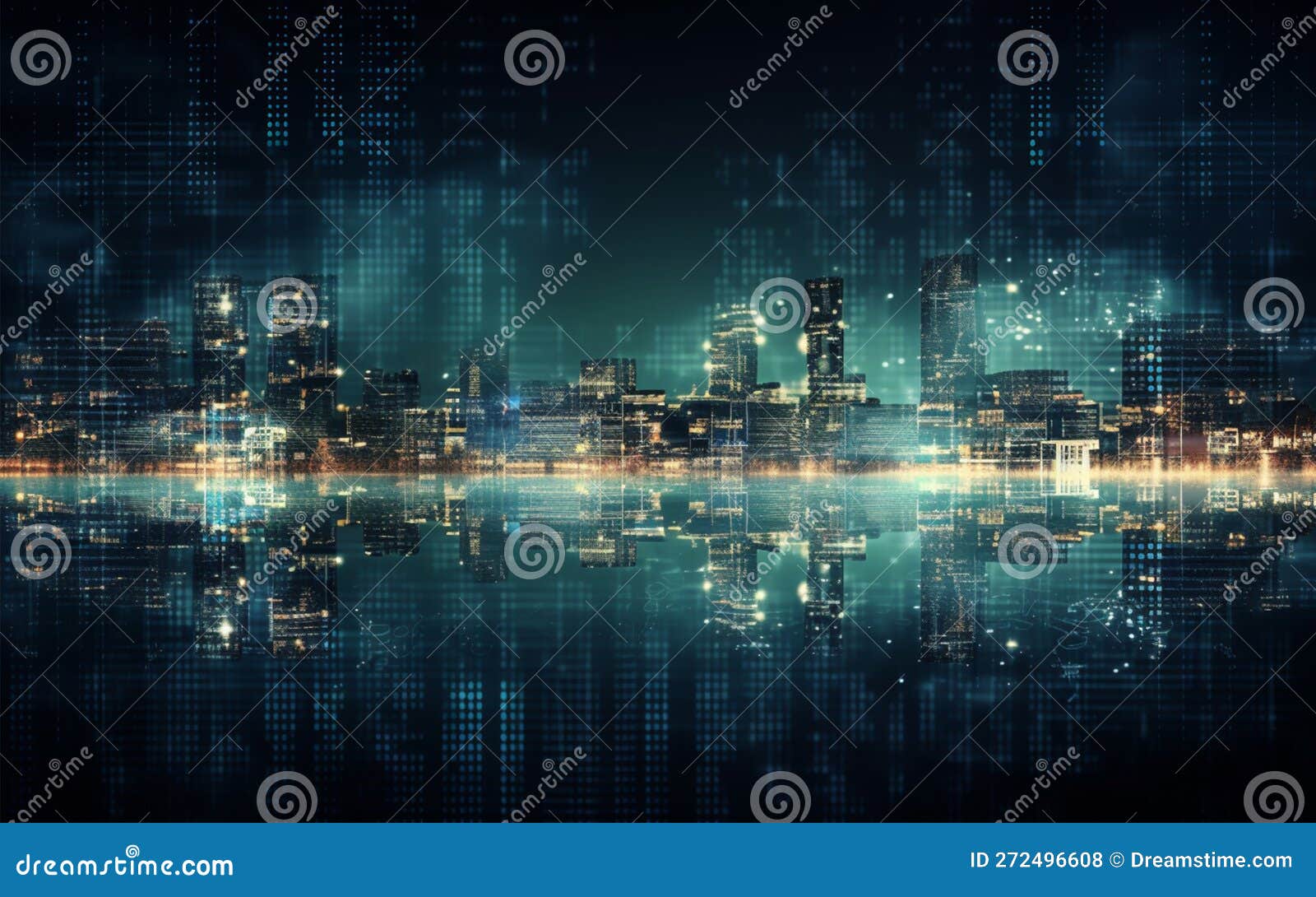 Digital Binary Flow Megapolis City Skyline Building, Internet of Things ...
