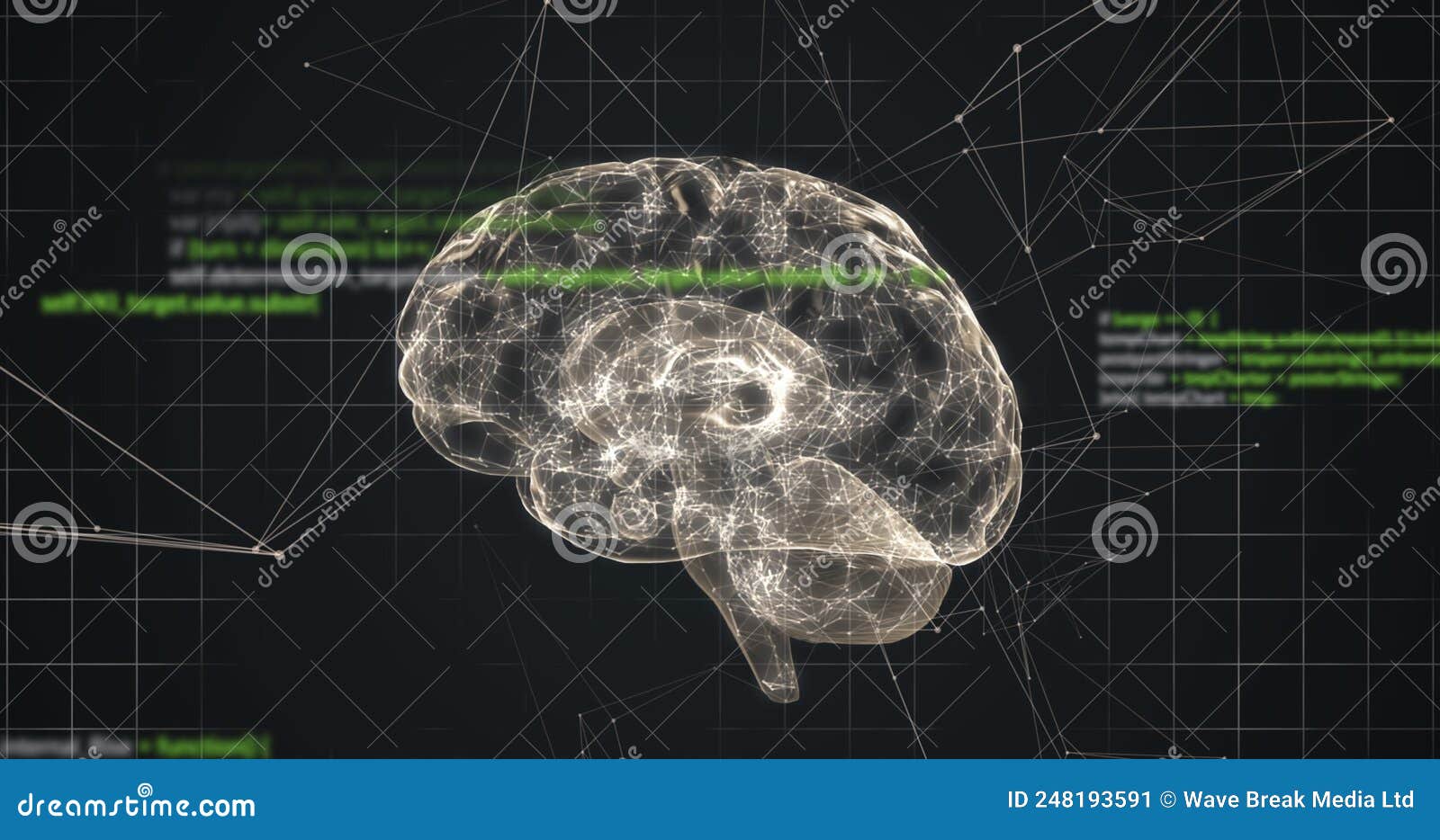 Image of Digital Brain and Data Processing on Black Background Stock ...