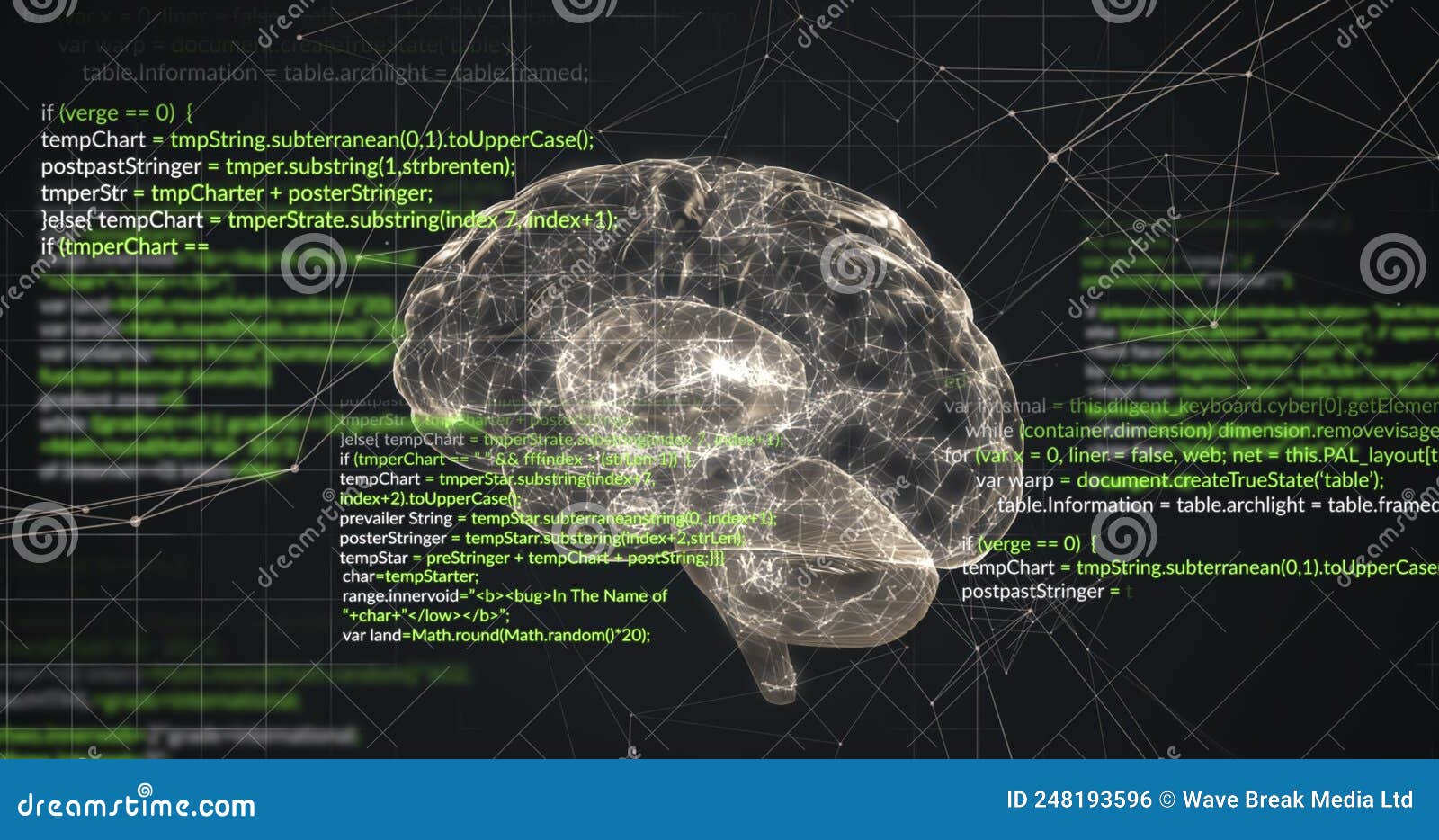 Image of Digital Brain and Data Processing on Black Background Stock ...