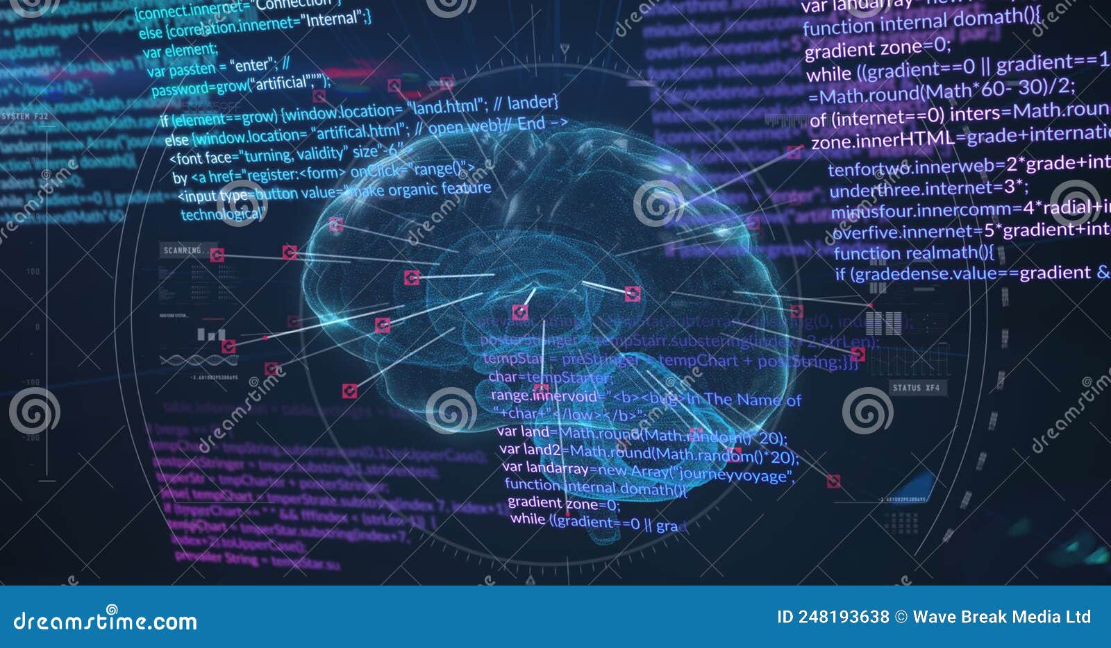 Image of Digital Brain and Data Processing on Black Background Stock ...