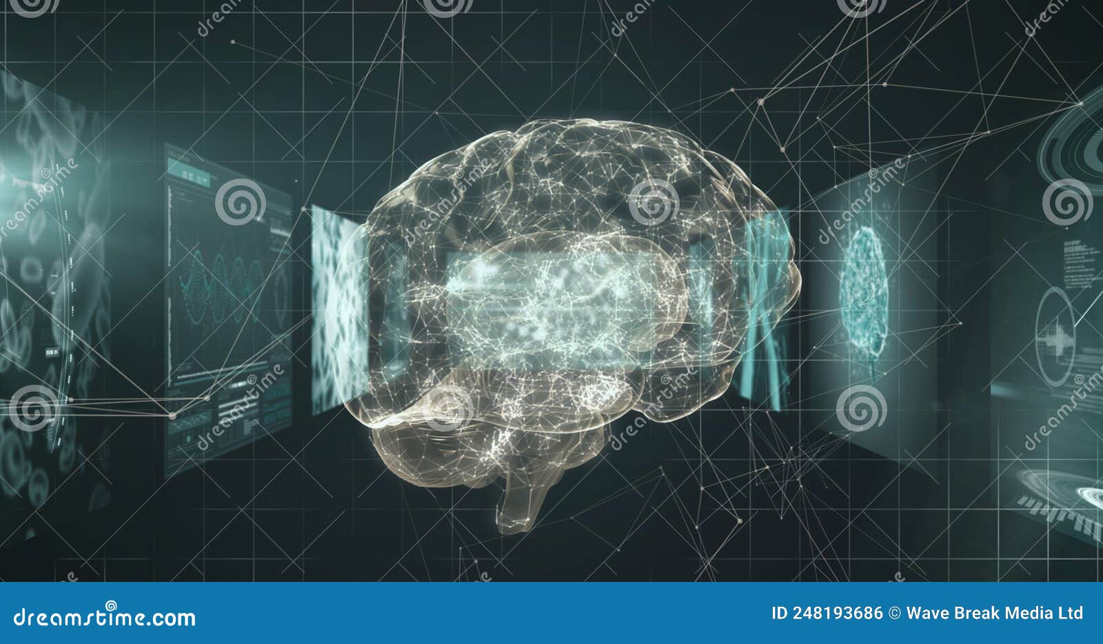 Image of Digital Brain and Data Processing on Black Background Stock ...