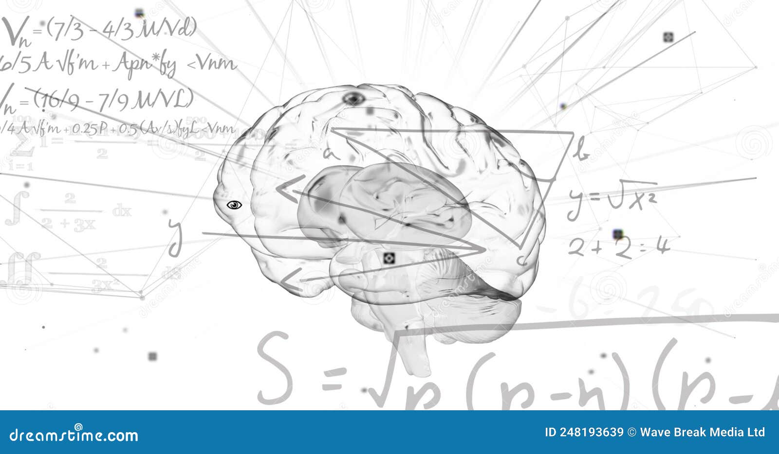 Image of Digital Brain and Mathematical Equations on White Background ...