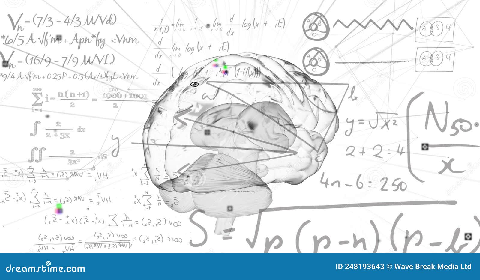 Image of Digital Brain and Mathematical Equations on White Background ...