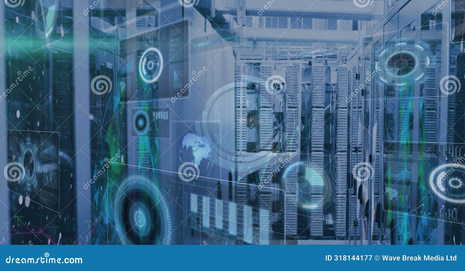 Image of Digital Clock, Globes, Radar and Computer Language Over Server ...