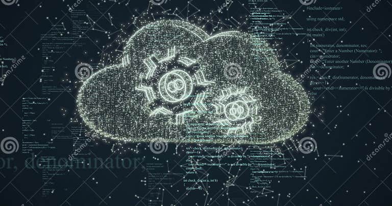 Image of Digital Cloud with Cogs Over Data Processing on Black ...