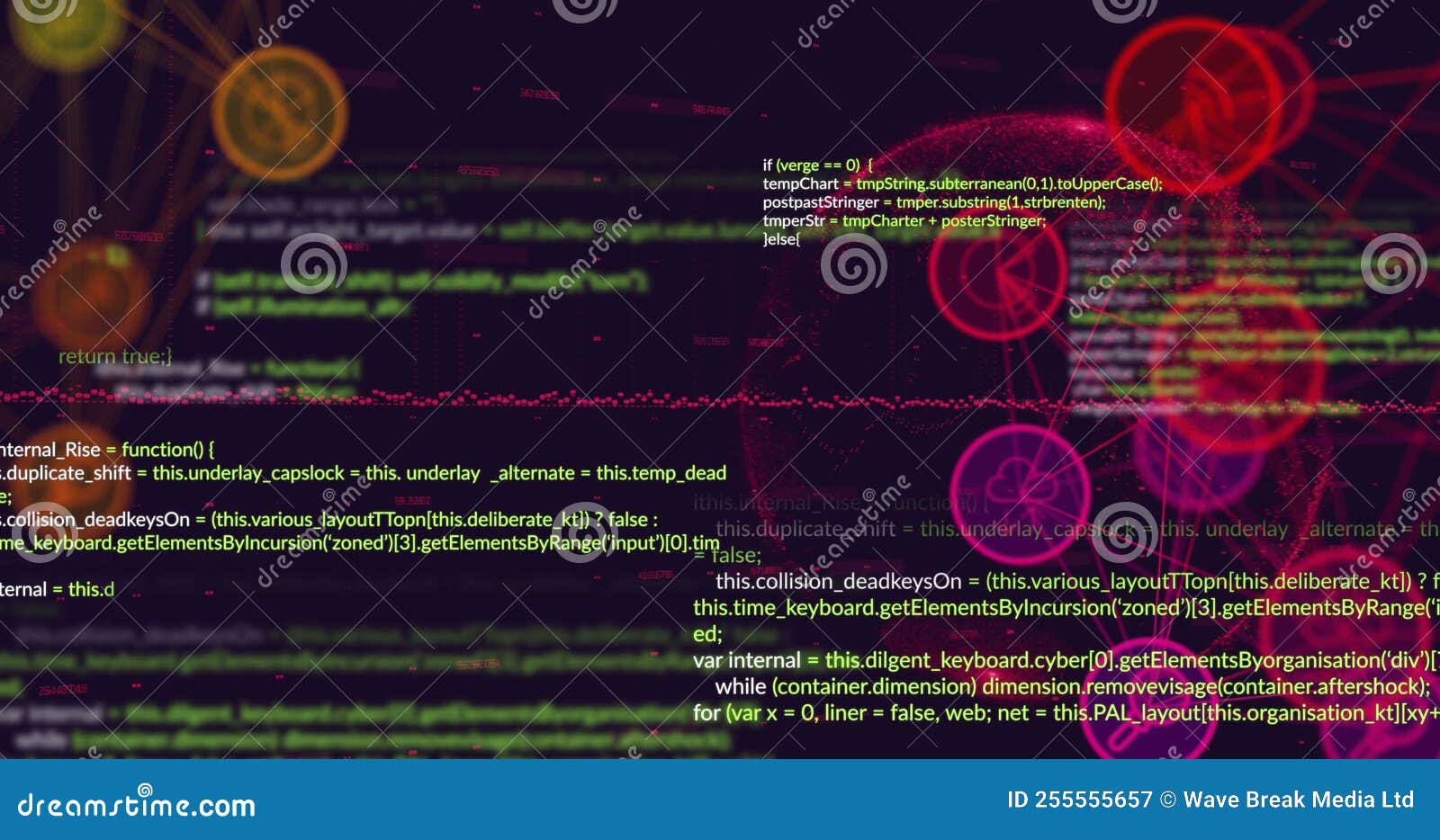 Image of Digital Computer Icons Interconnecting with Lines and Programming Language Data Stock ...