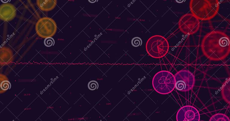 Image of Digital Computer Icons Interconnecting with Lines and Programming Language Data Stock ...