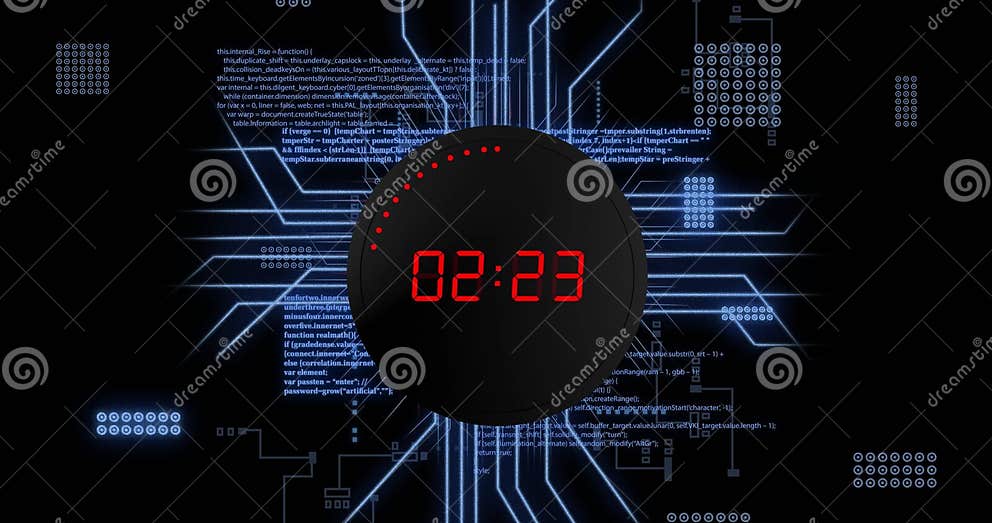 Image of Digital Data Processing with Countdown Over Circuit Board on Black Background Stock ...