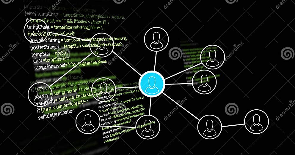 Image of Digital Data Processing with Network of Connections and Icons ...